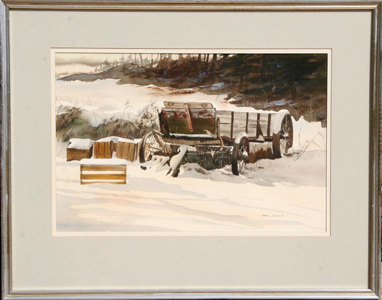 James Feriola, Wagon in Snow, Watercolor