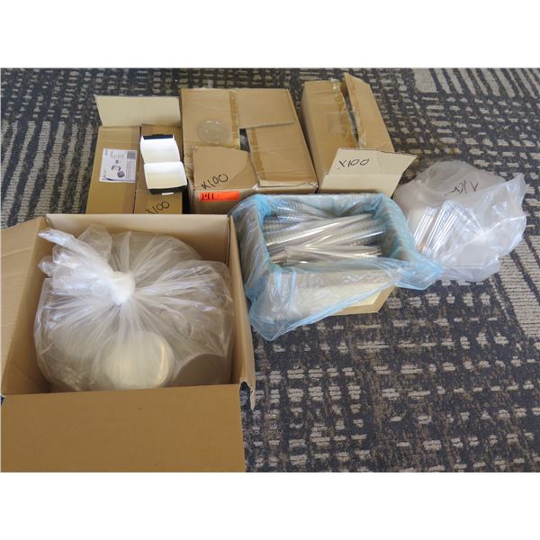 Multiple Stacking Plastic Cups, Lids, Take-Out Containers, etc New in Box Multiple Stacking Plastic Cups, Lids, Take-Out Containers, etc New in Box