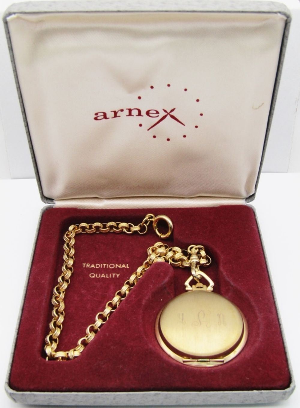 ARNEX QUARTZ MASONIC POCKET WATCH w/CHAIN