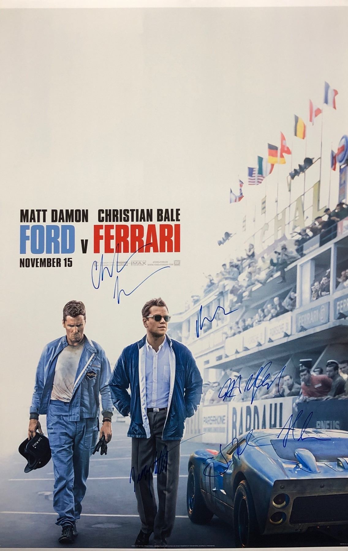 FORD vs Ferrari Poster Matt Damon Christian Bale Autographed Signed