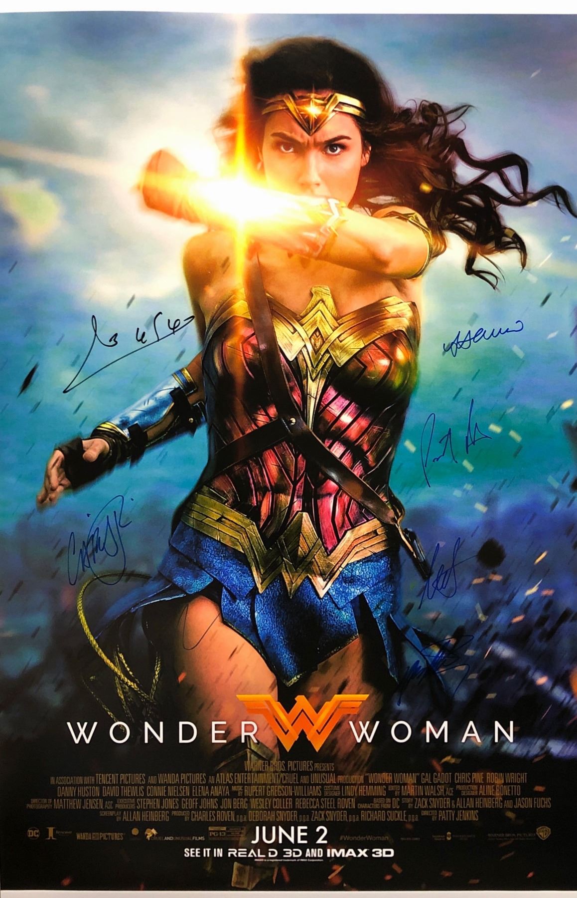 Wonder Woman Poster Gal Gadot Chris Pine Autographed Signed