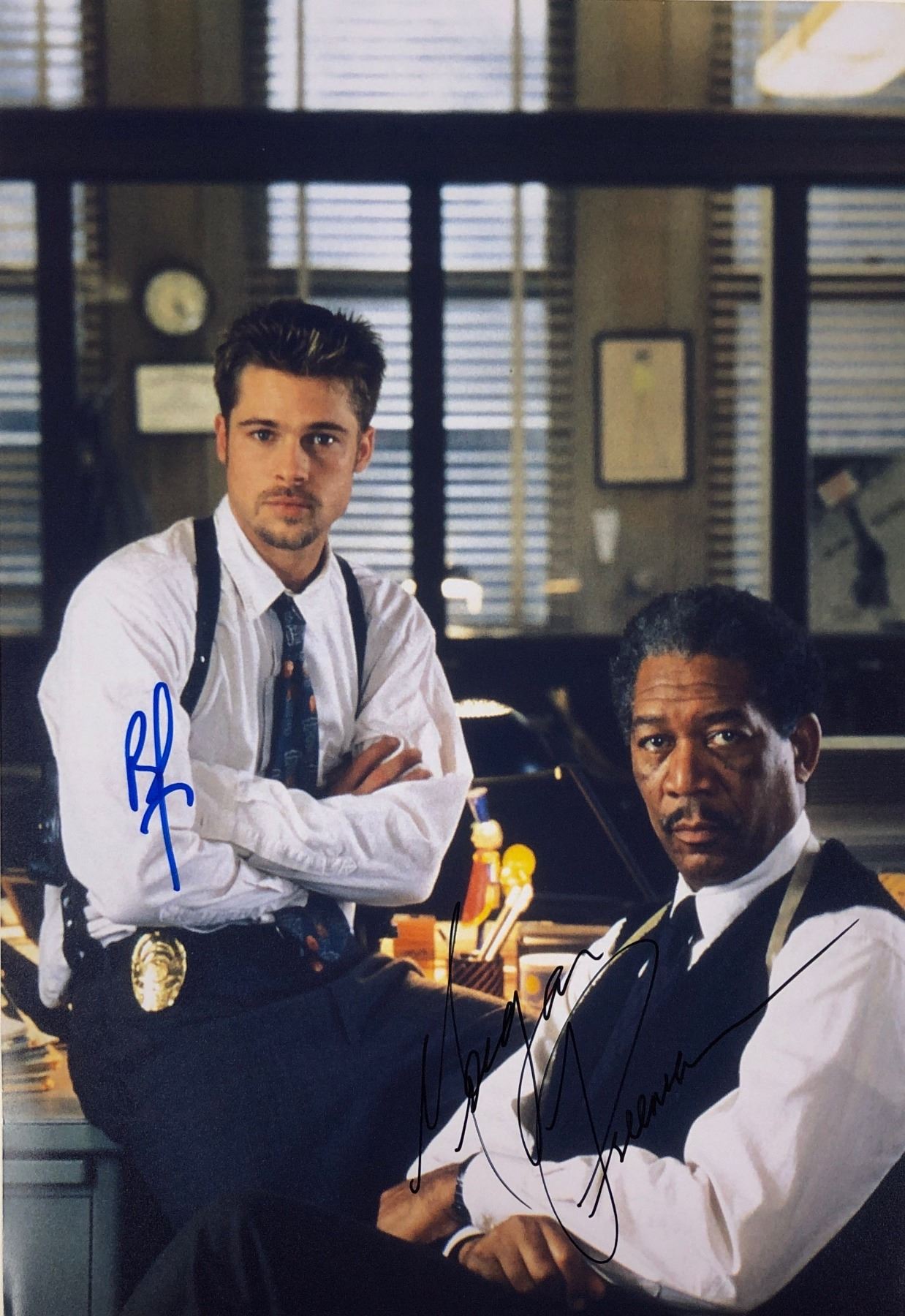 Seven Brad Pitt Morgan Freeman Autographed Photo