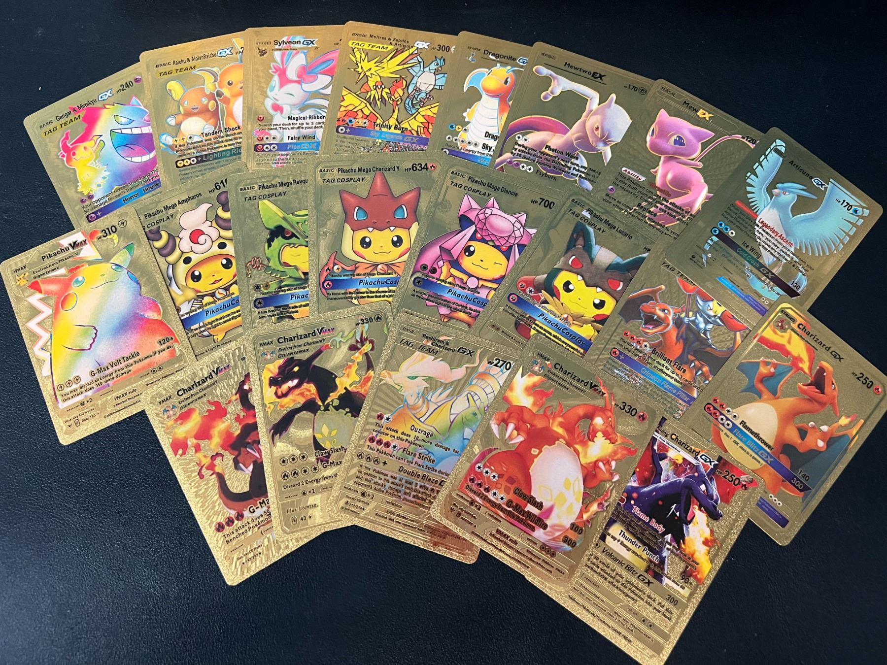 Lot of 5 Packs of Fan Art Gold Foil Pokemon Cards