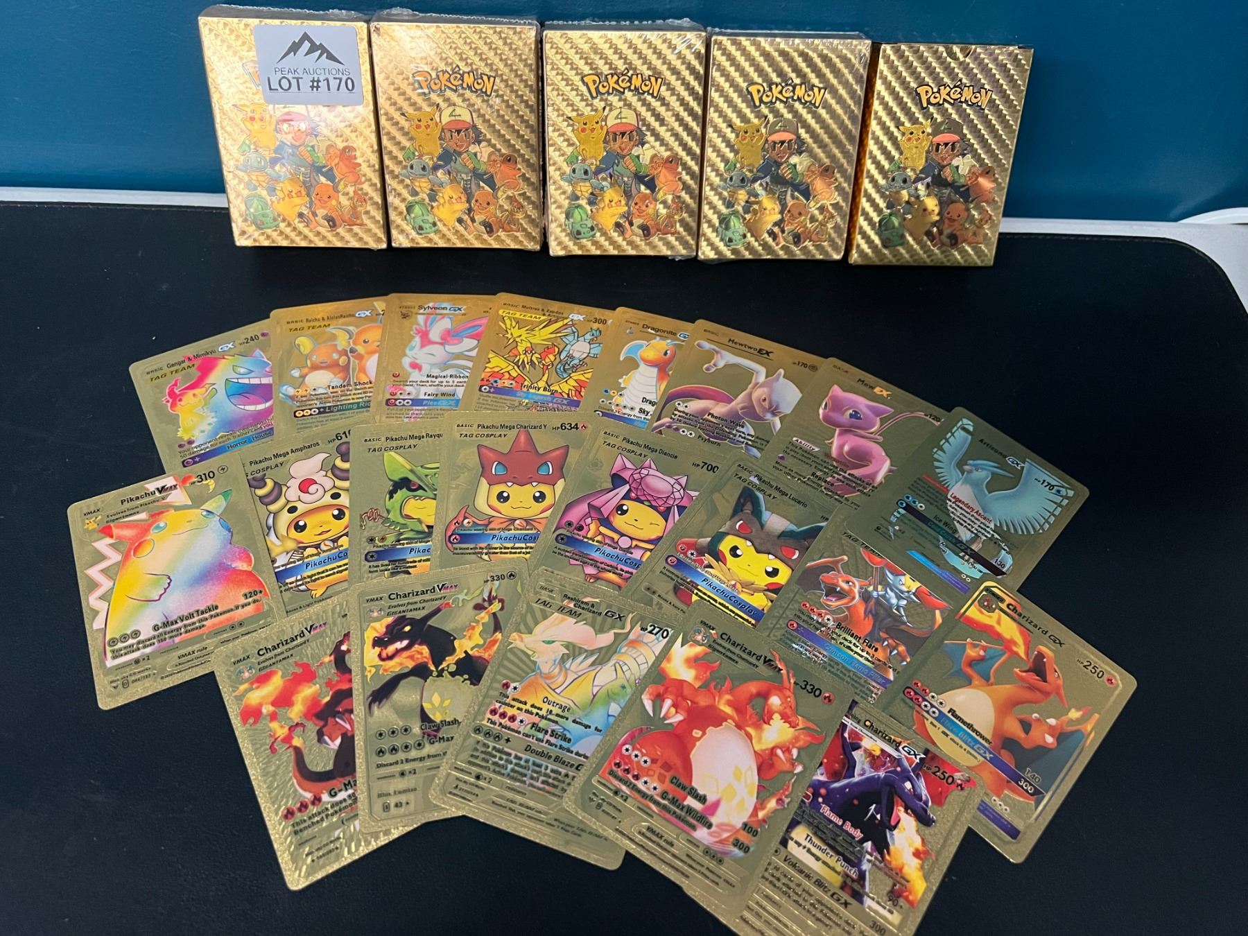 Lot of 5 Packs of Fan Art Gold Foil Pokemon Cards