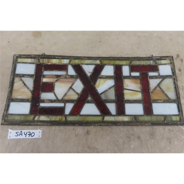 Antique Stained Glass Exit Sign Window No Frame 105×245