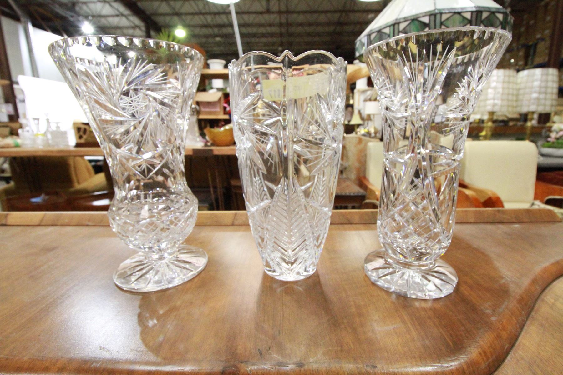 3 pinwheel crystal Vases