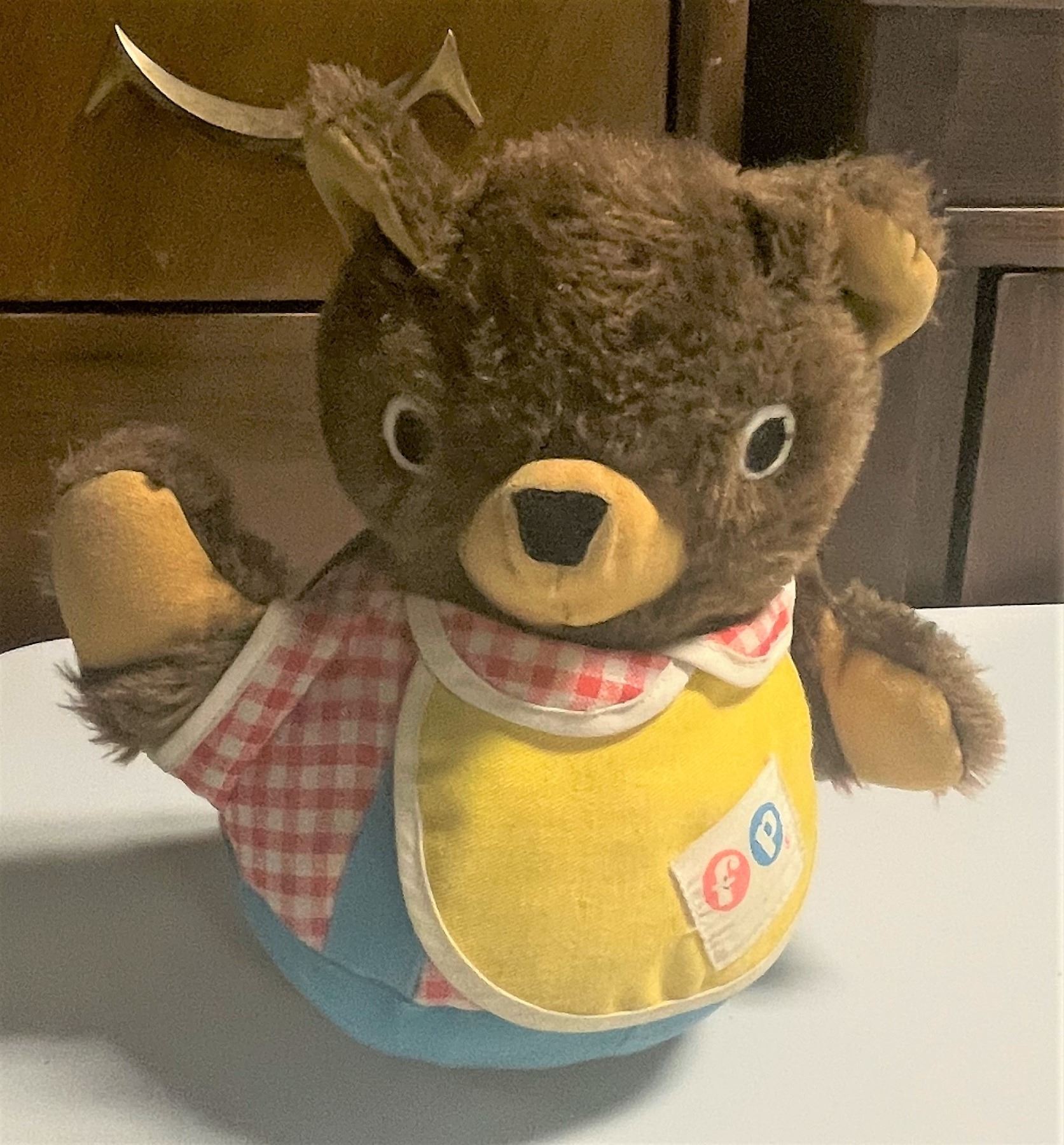 Vintage Fisher Price Bear Rolly Polly Stuffed plush Musical rattle