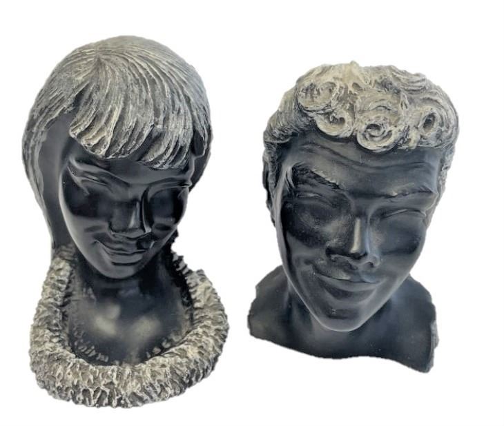 Frank Schirman Hawaiian Exotic Black Coral Moana Bust of man and lady