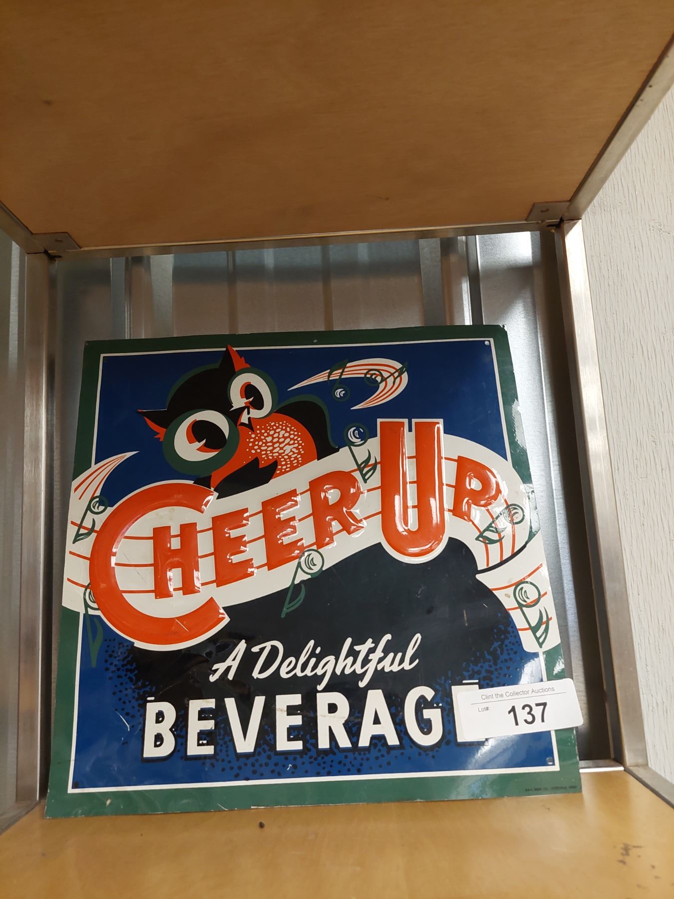VINTAGE CHEER UP BEVERAGE TIN SIGN-EARLY REPRODUCTION