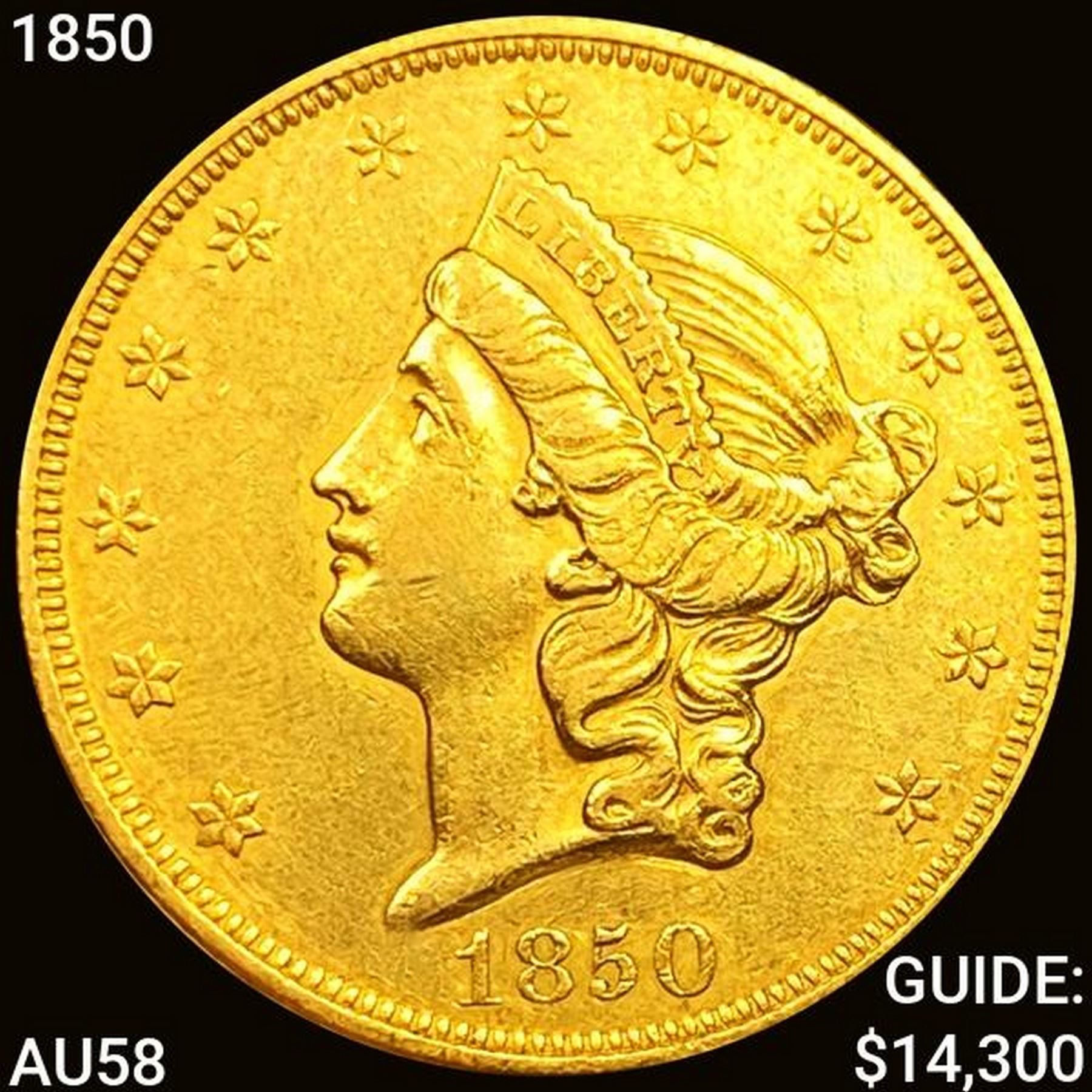 1850 $20 Gold Double Eagle CHOICE AU