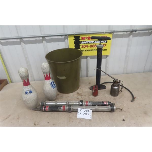 2 Bowling Pins 2 Oil Squirt Cans Tire Air Pump Lights Mcsherry