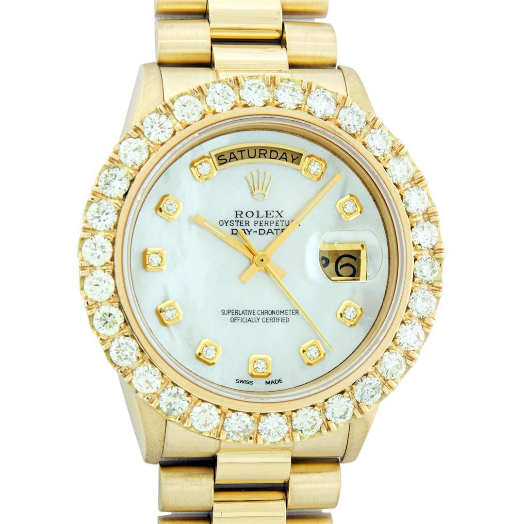 Rolex Mens 18K Yellow Gold MOP String Diamond & Sapphire Quickset ...