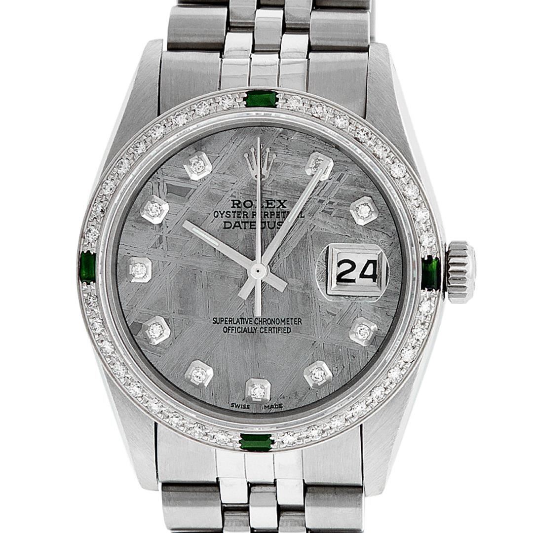 Rolex Mens Stainless Steel Meteorite Diamond And Emerald Datejust ...