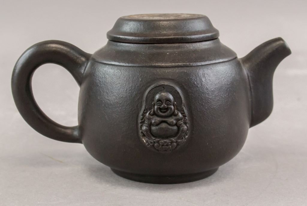 Chinese Zisha Coin Teapot with Buddha
