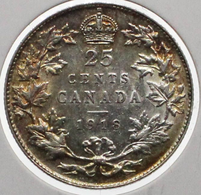 1918 CANADA SILVER 25 CENT COIN