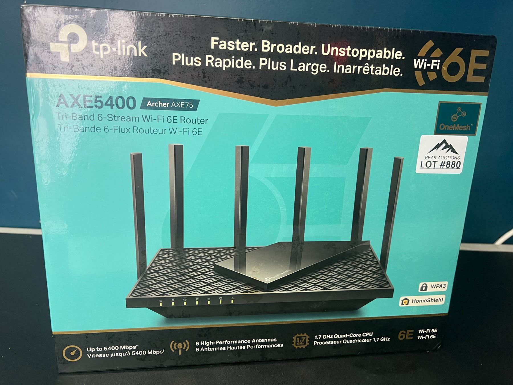 Lot of 1 TP-Link AXE5400 Tri-Band 6-Stream WiFi 6E Router
