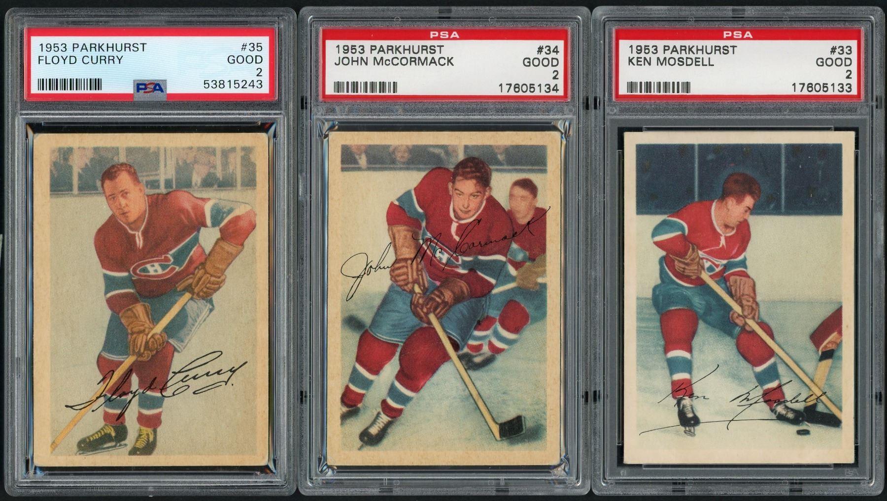Lot of 5 x 1953-54 Parkhurst Hockey Cards (PSA 2)
