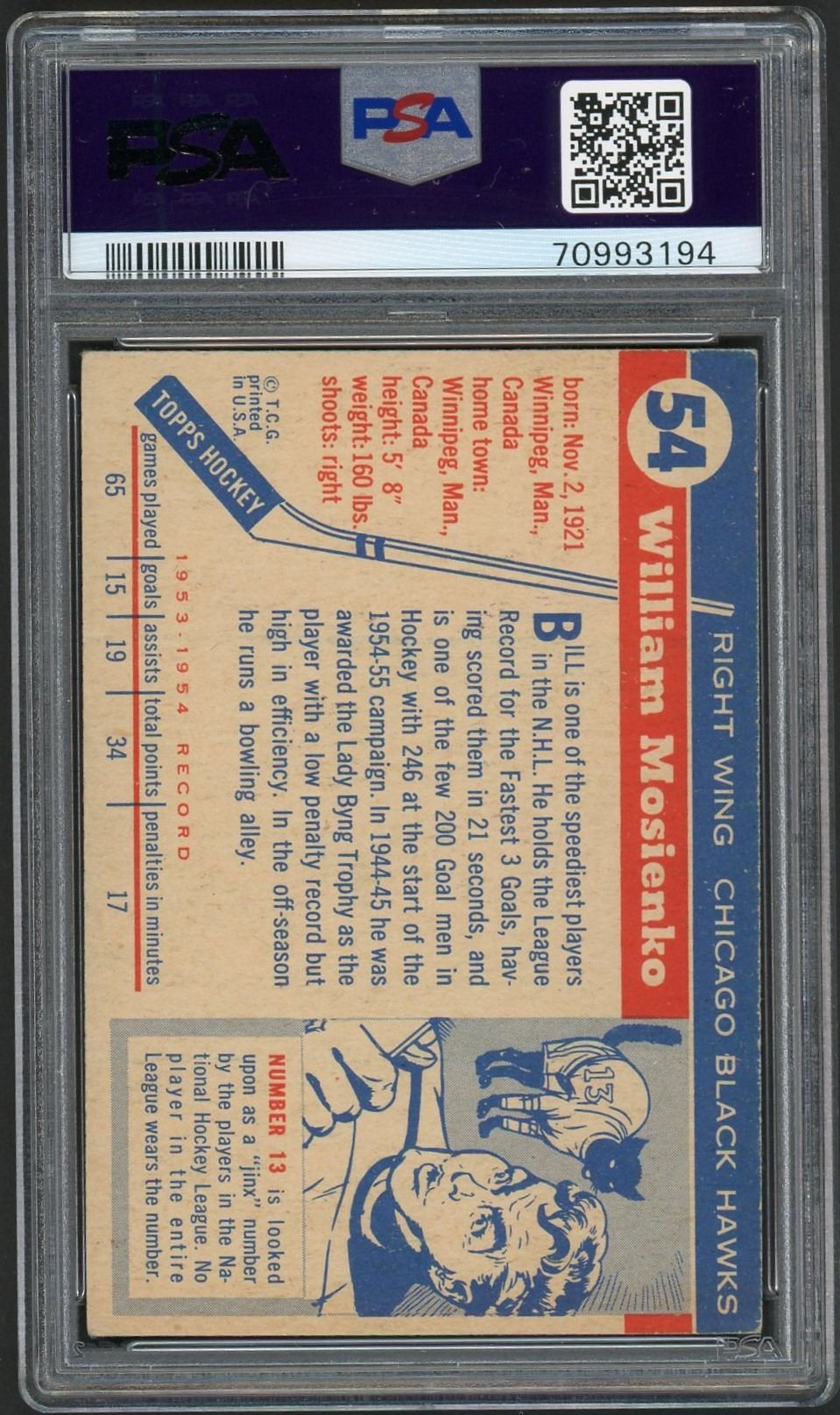 1954-55 Topps #54 Bill Mosienko (PSA 4)