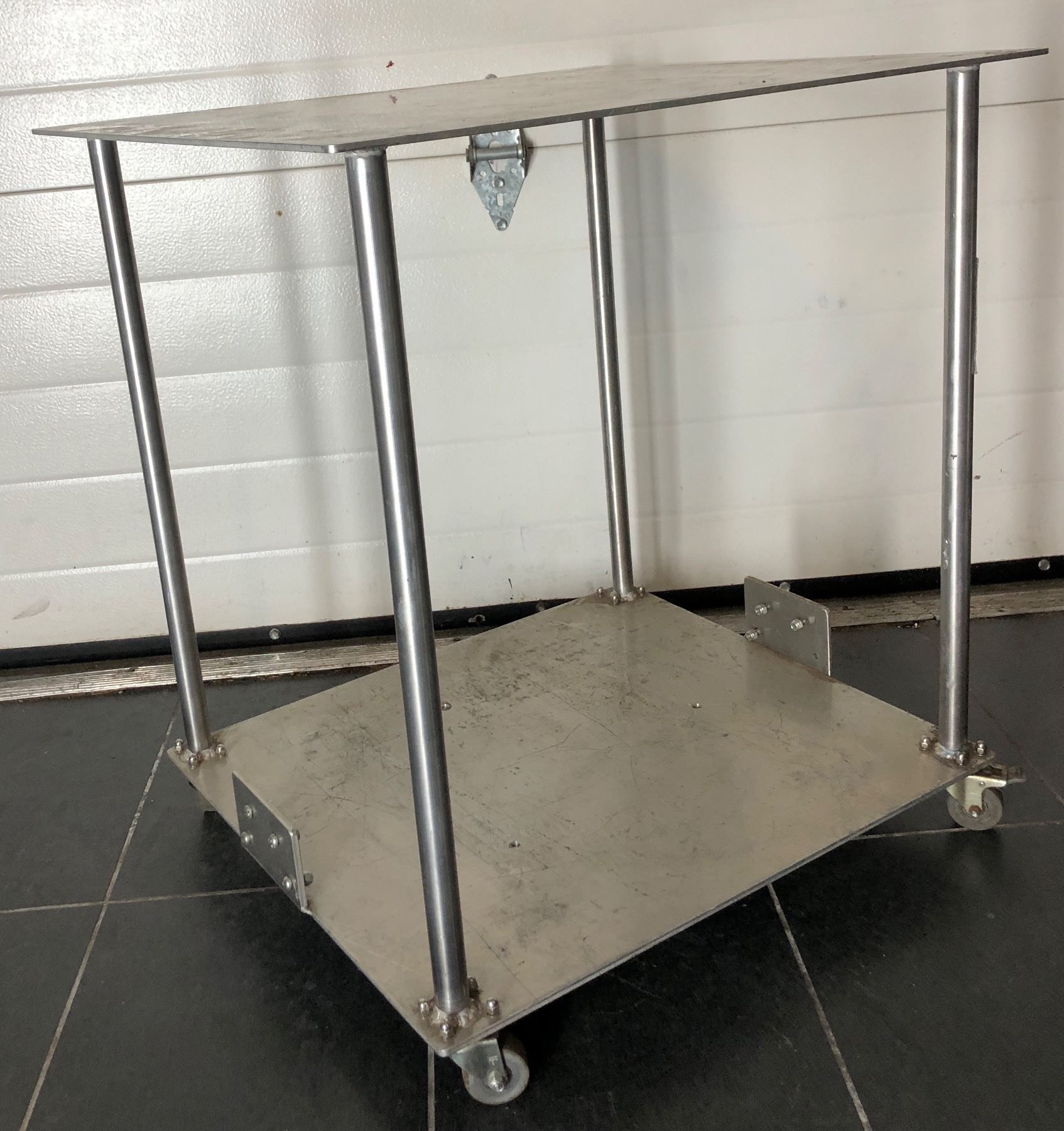 Two tier small aluminum rolling shelf ( approx. 25 1/2 inches x 22 1/2 ...