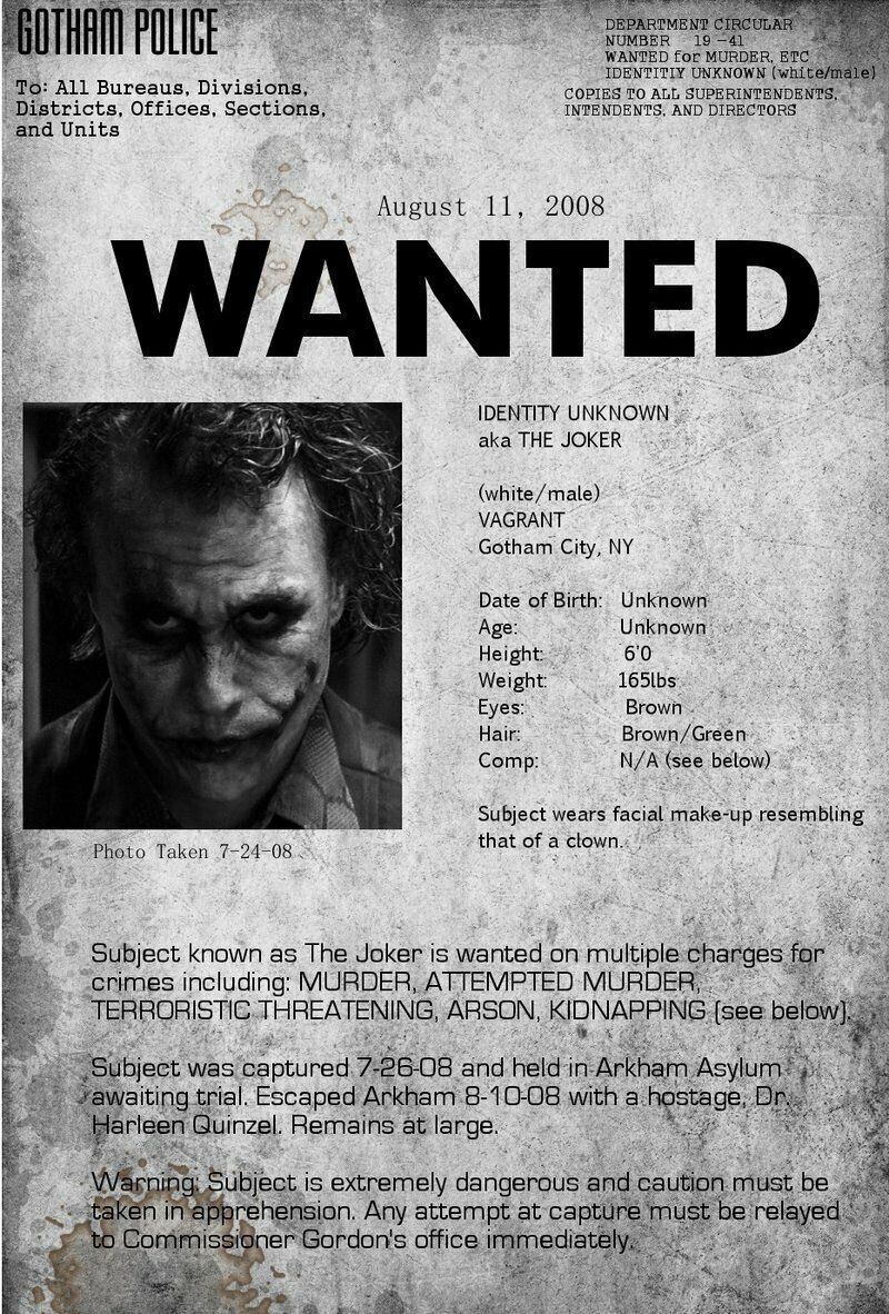 Batman The Dark Knight Joker Wanted Poster Print