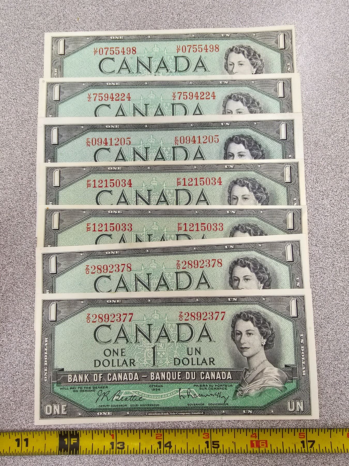 8 - 1954 - $1 Bank Of Canada Bills UNC