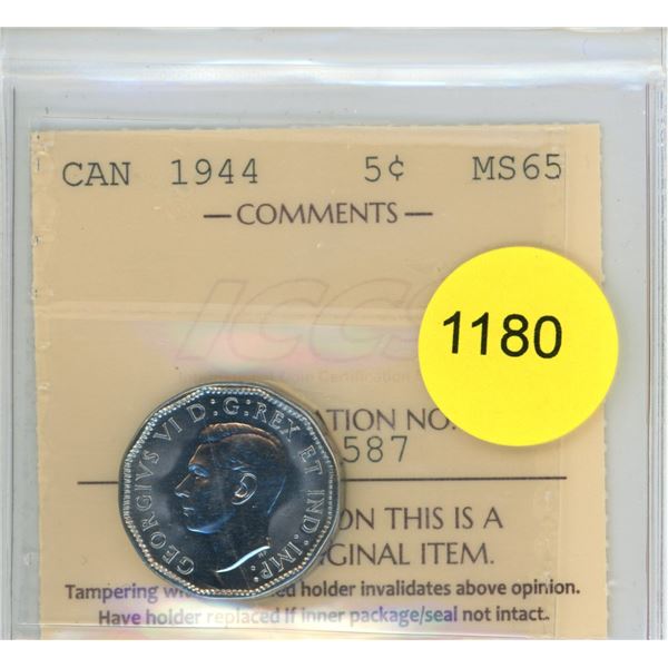 1944 MS65 ICCS Graded Canadian Five Cent Coin - Schmalz Auctions
