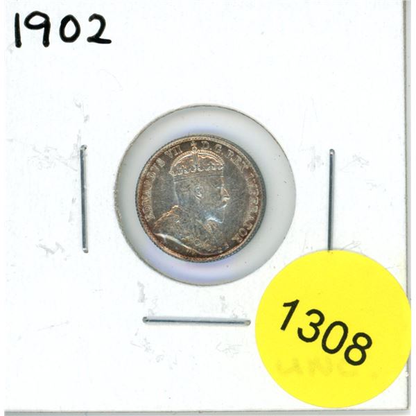 1902 Large H Canadian Silver Five Cent Coin - Schmalz Auctions