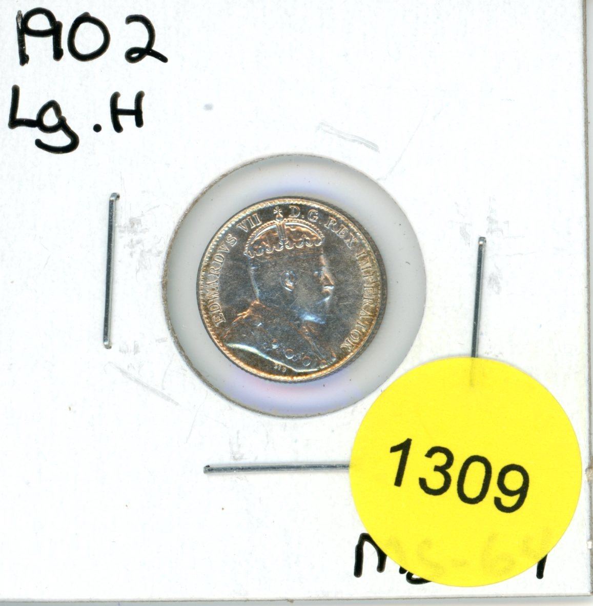 1902 Small H Canadian Silver Five Cent Coin - Schmalz Auctions