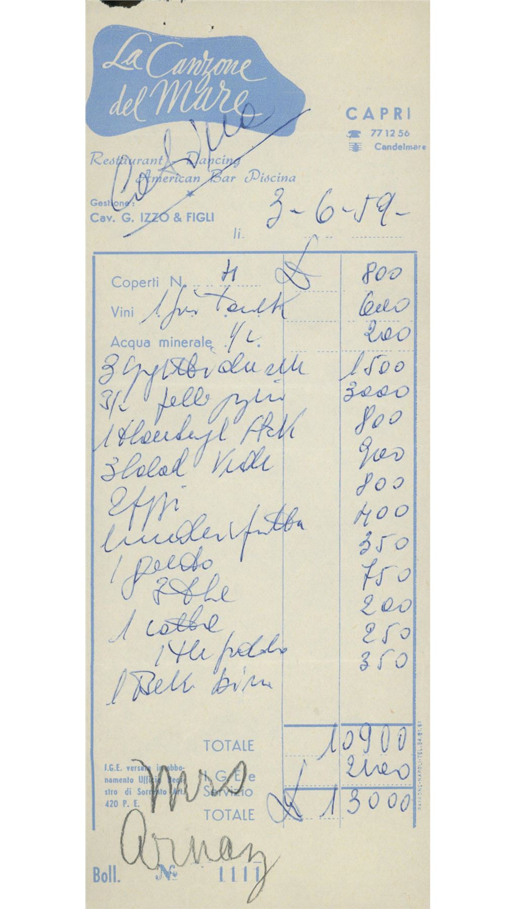 Mrs Desi Arnaz signed receipt