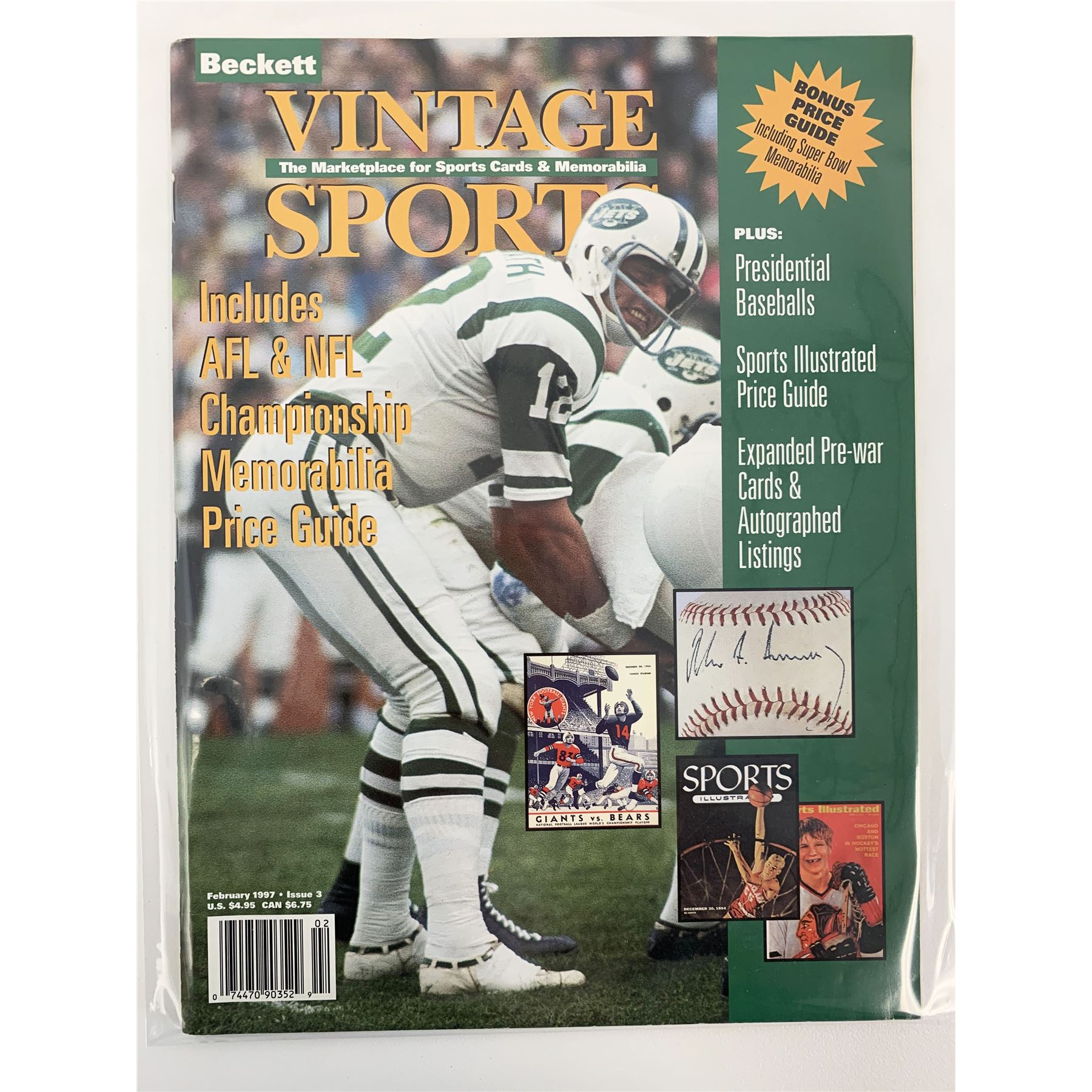 Beckett Vintage Sports Magazine Feb 1997 Issue 3 Joe Namath New York Jets