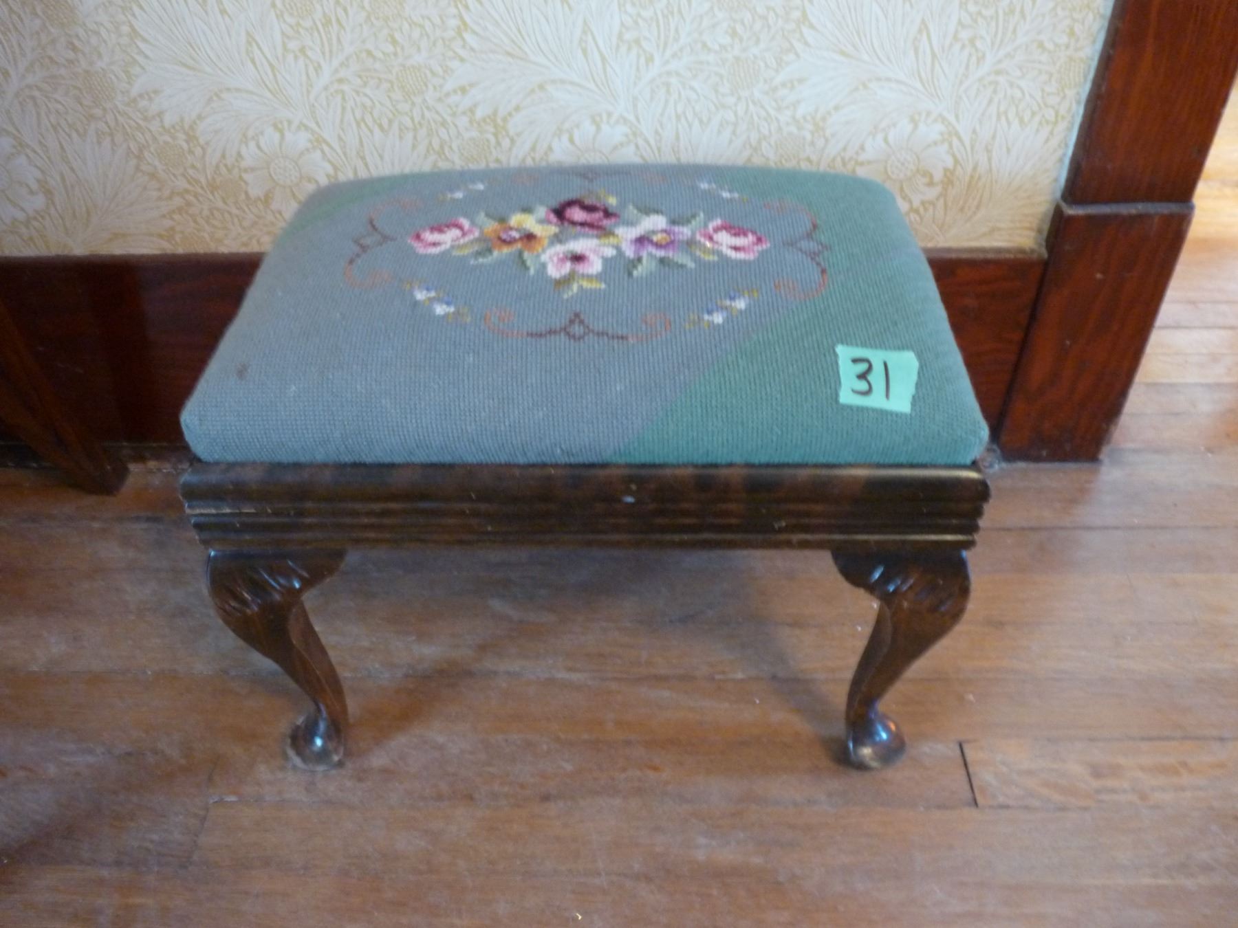 Wood framed Petit point stool