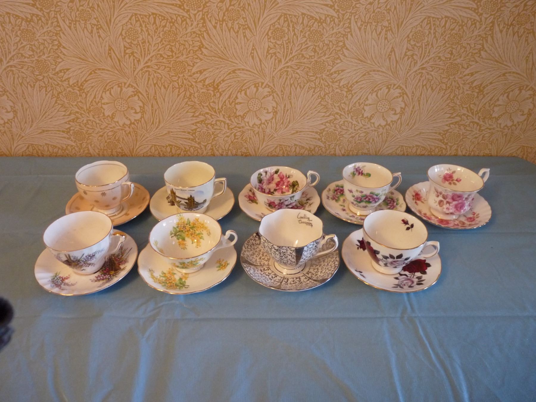 Lot of NINE assorted China cups and saucers