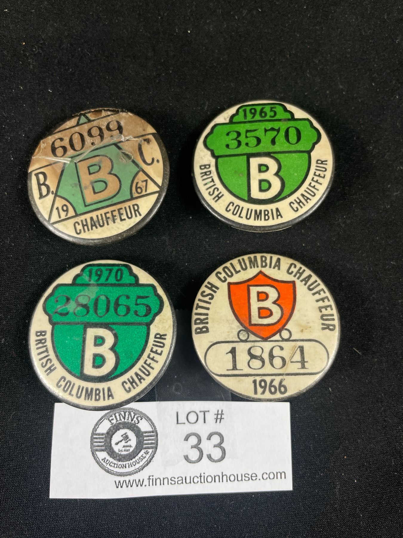 4 Vintage Collectible BC Chauffeur Pins