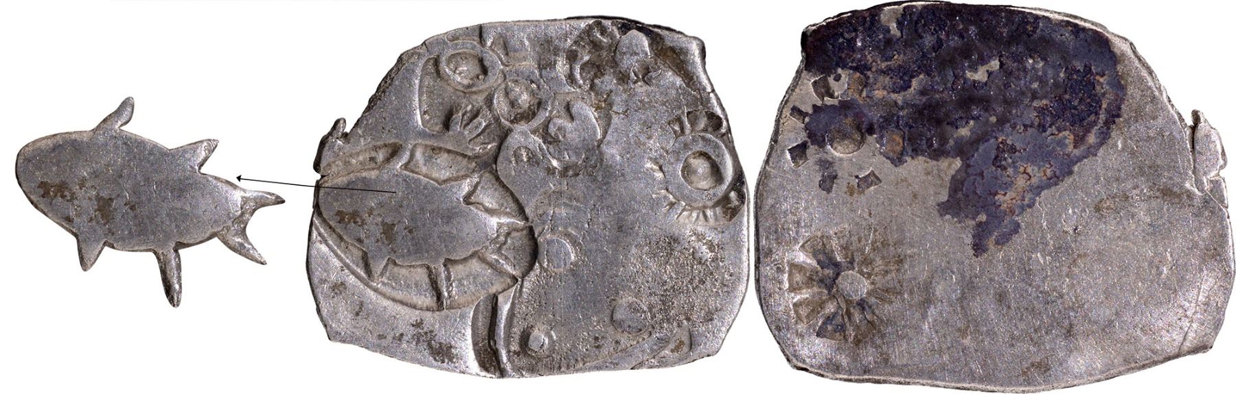 Very Rare Silver Punch marked coin with Rare Fish punch of Magadha ...