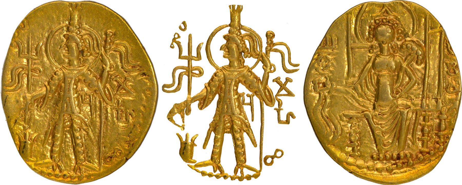 Extremely Rare Oval shaped Gold Dinar Coin of King Mahi of Kushan Dynasty.
