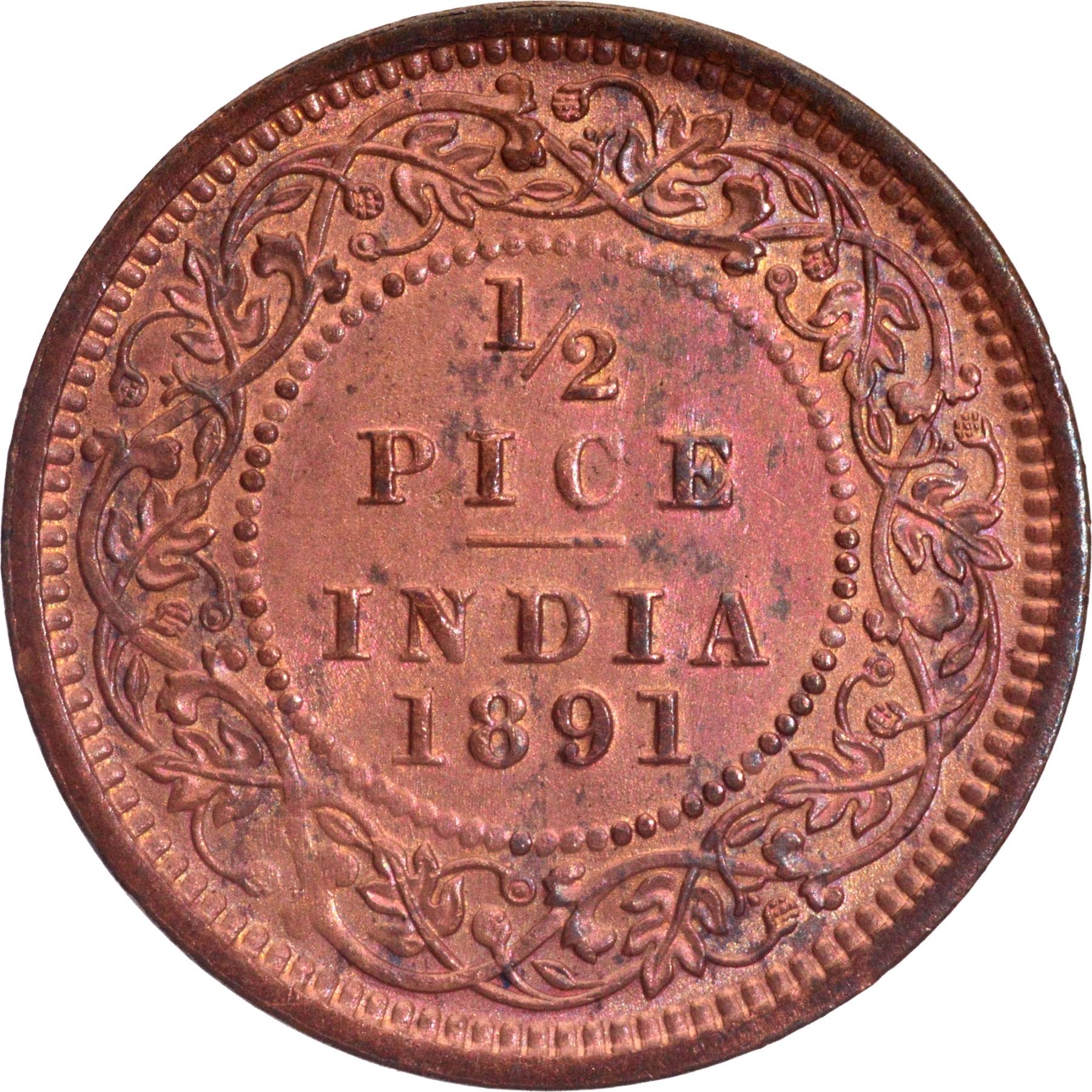 Uncirculated Copper Half Pice Coin of Victoria Empress of Calcutta Mint ...