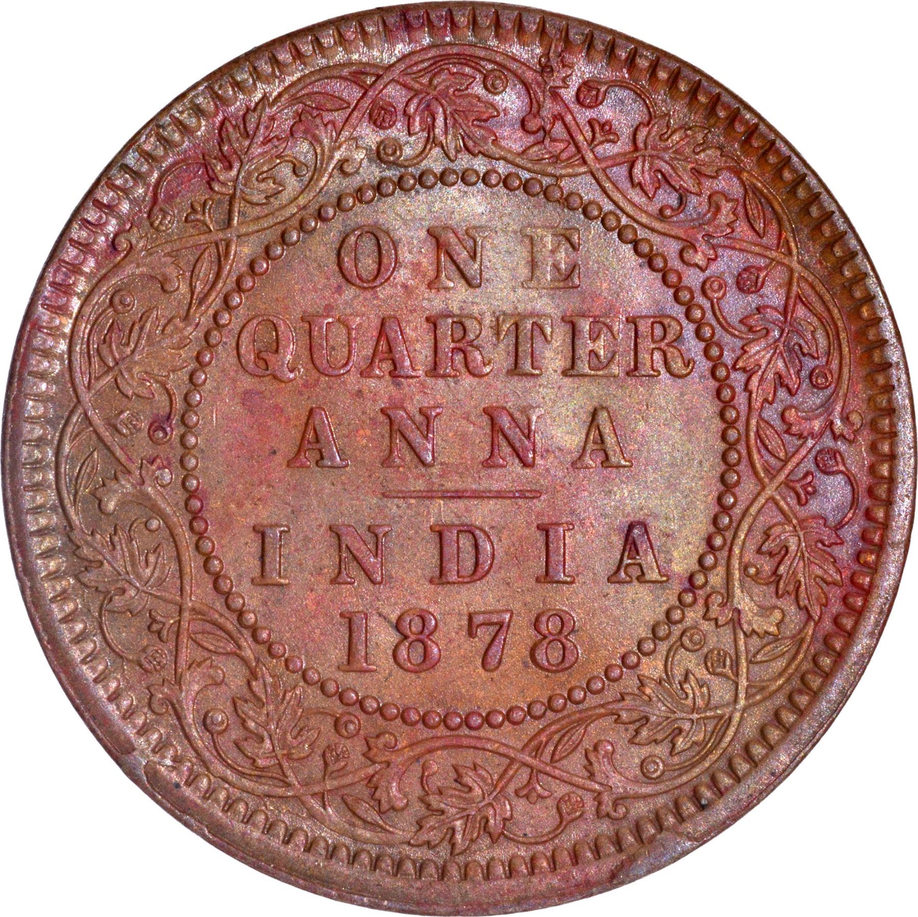 Very Rare 1878 Copper One Quarter Anna Coin of Victoria Empress of ...