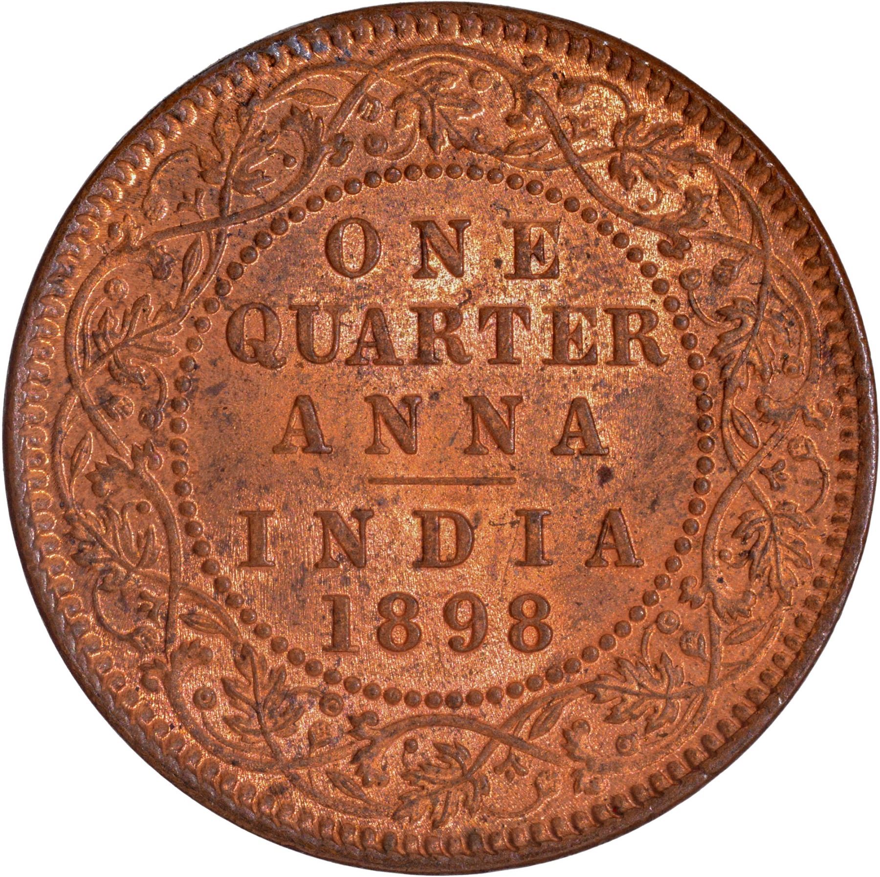 Very Rare Copper One Quarter Anna Coin of Calcutta Mint of 1898 with ...
