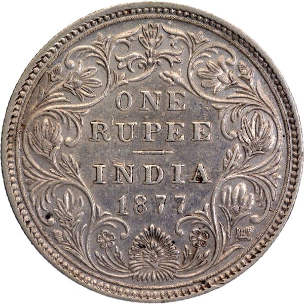 Very Rare Victoria Empress of Silver One Rupee Coin of Bombay Mint of 1877.