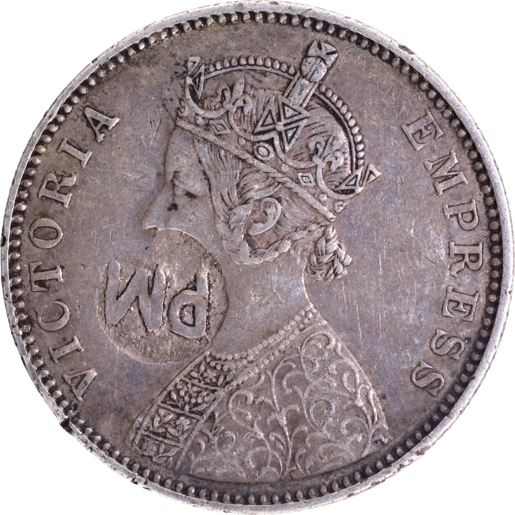 Counter Marked Silver One Rupee Coin of Victoria Empress of Bombay Mint ...