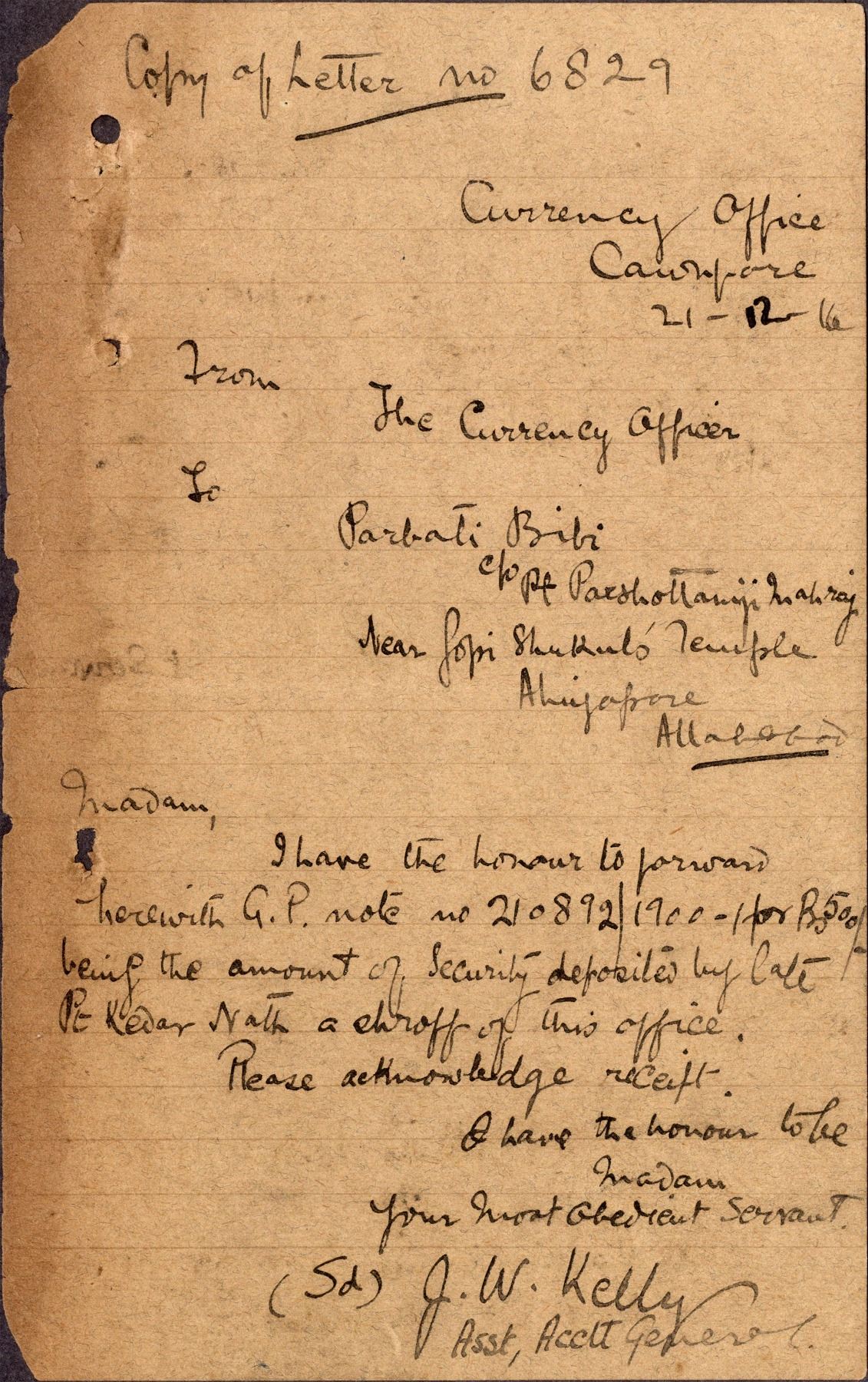Extremely Rare Hand Signed Autograph Letter by Ex Asst. Acctt. General ...