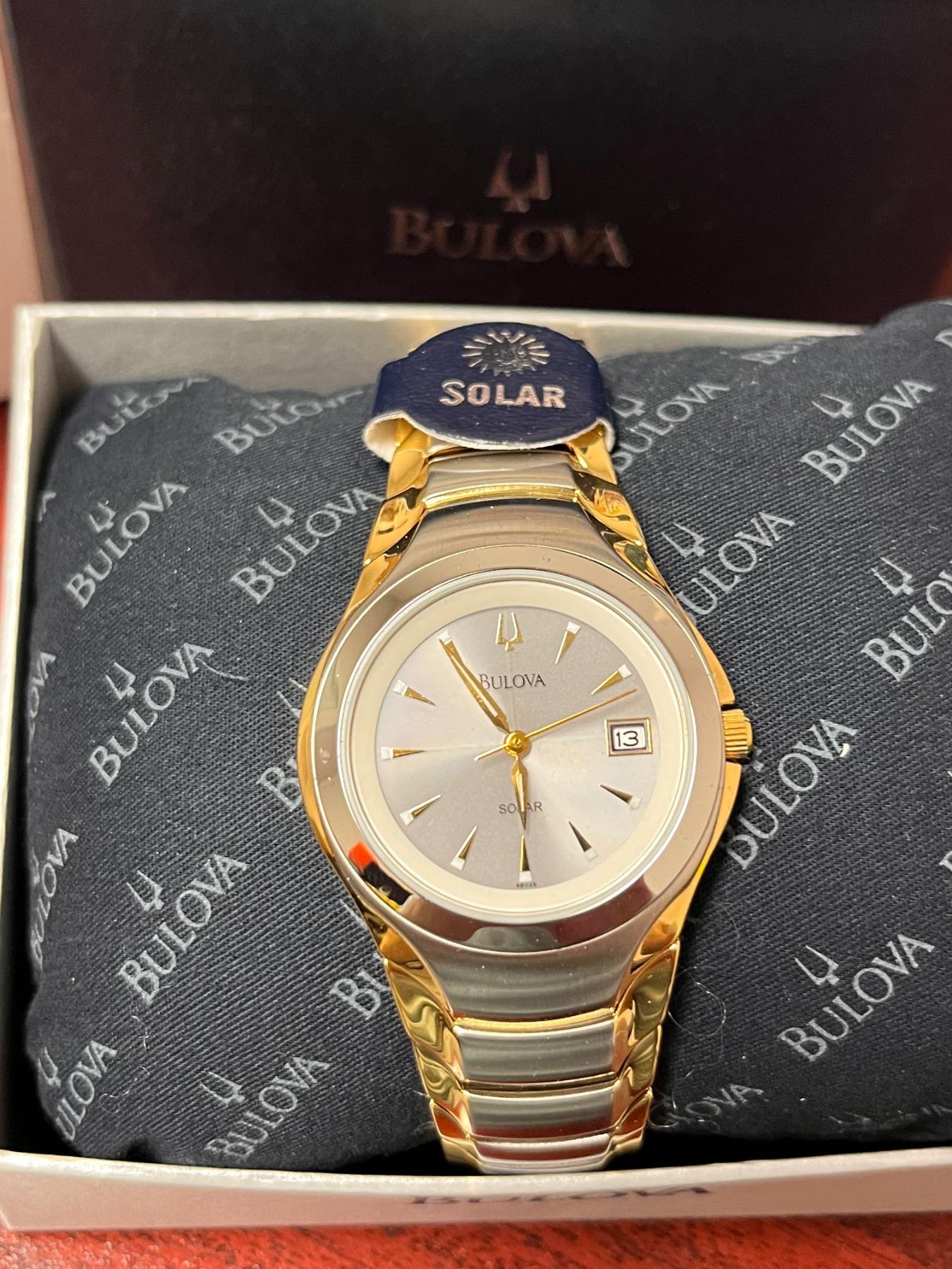 Bulova Ladies Wristwatch, Brand New in Box (Silver & Gold + Solar Powered)
