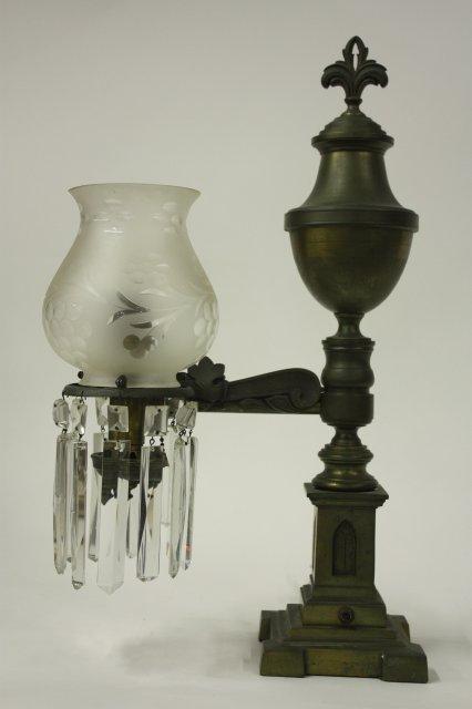 Pair bronze & crystal argon lamps - ca. 1840's. Electrified. Chips on ...