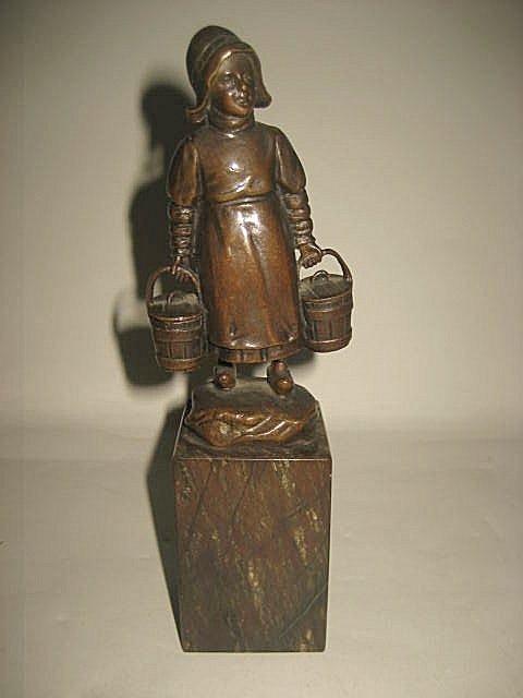 Bronze signed Seifert on marble plynthe - "Dutch Water Girl Holding ...