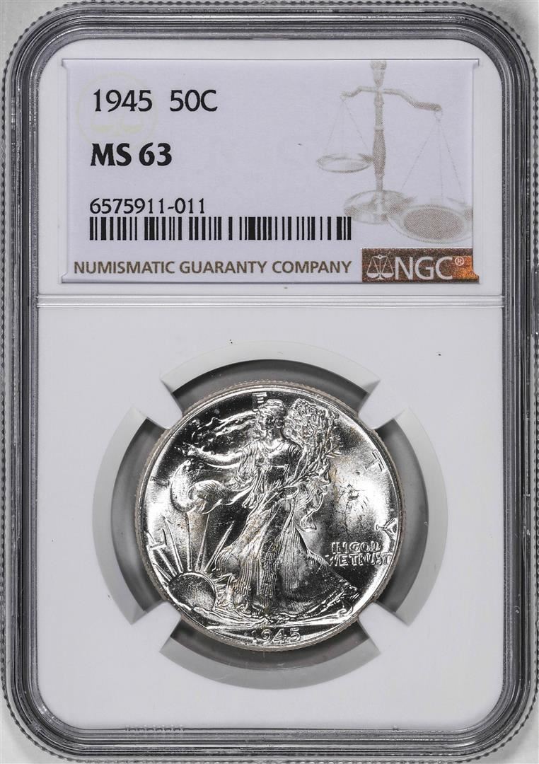 1945 Walking Liberty Half Dollar Coin NGC MS63