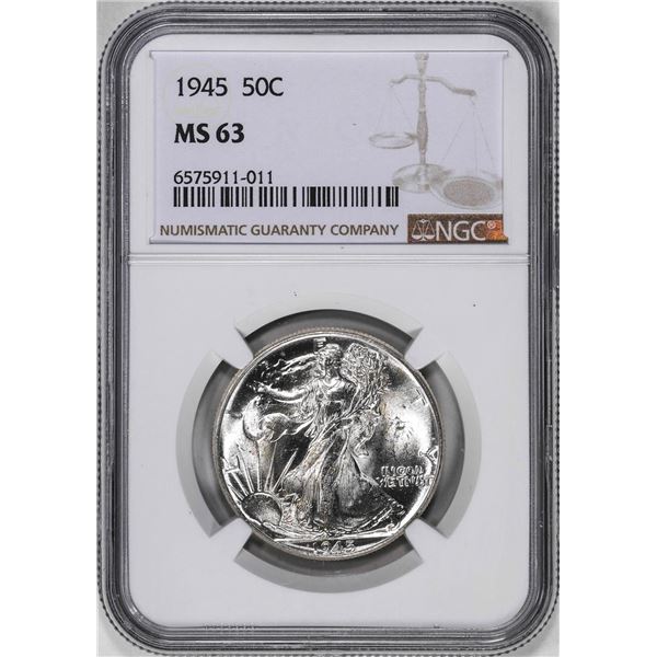 1945 Walking Liberty Half Dollar Coin NGC MS63