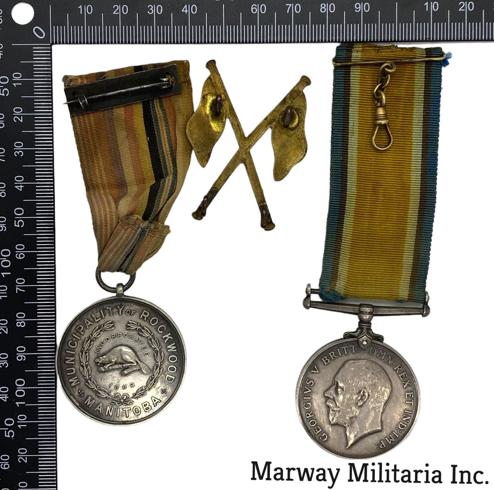 WW1 CEF Welcome Home Medal with War Medal & Trade badge. Rockwood Manitoba