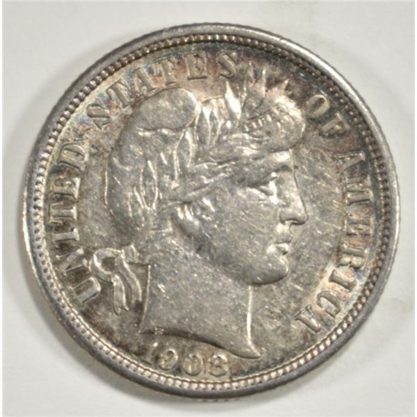 1908-S BARBER DIME CH AU