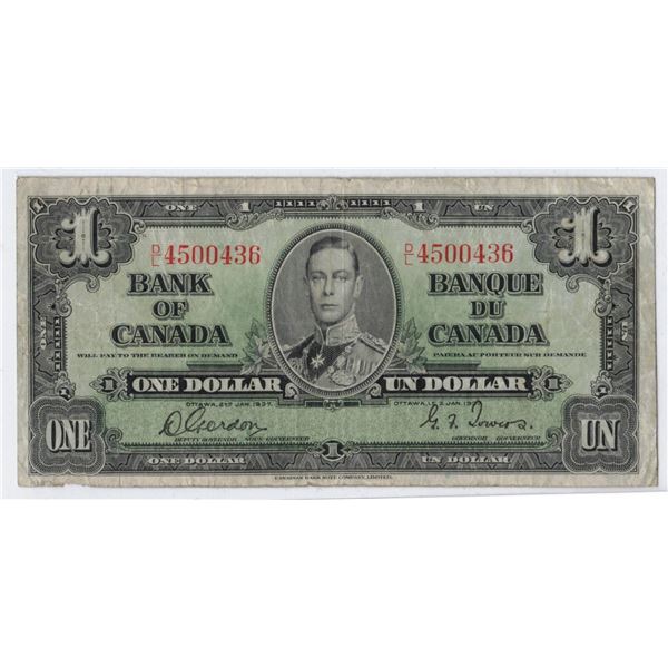 1937 Bank of Canada One Dollar Note D/L4500436