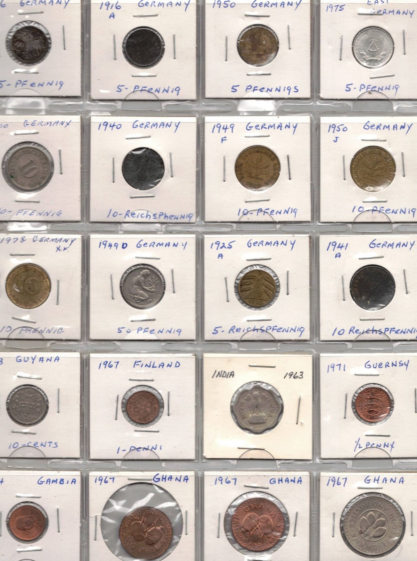 Page of Old Assorted Foreign Coins